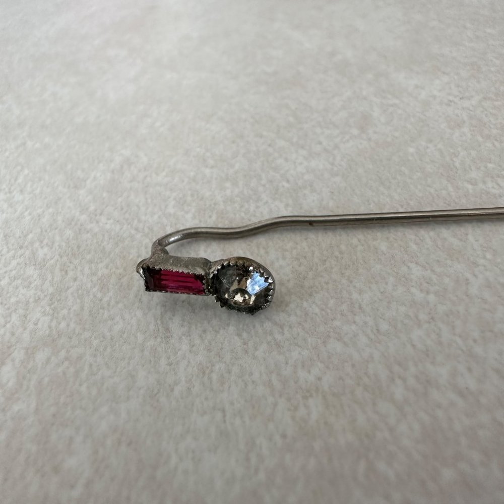Antique Sterling Silver Clear Red Glass Paste Rhinest… - Gem
